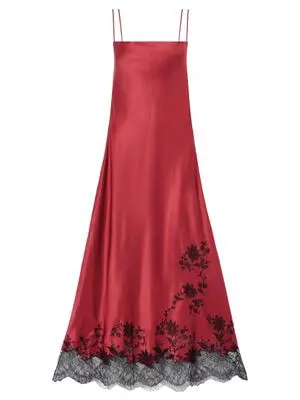 Carine Gilson Lace-trimmed Silk-satin Maxi Dress - Red