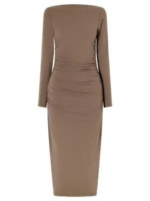 JAMES PERSE Gathered Cotton-blend Midi Dress - Brown