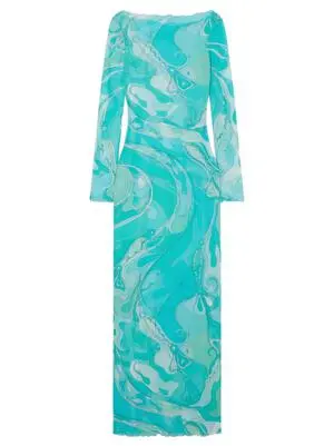 Emilio Pucci Long Sleeve Maxi Column Dress - Blue