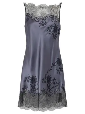 Carine Gilson Lace-embroidered Silk-satin Mini Dress - Gray