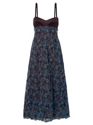 ALEMAIS Bead-embellished Satin-trimmed Guipure Lace Midi Dress - Black