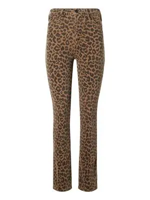 MOTHER The Hustler Flood Leopard-print Cotton-blend Corduroy High-rise Flared Pants - Brown