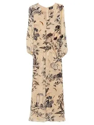 Etro Printed Long-sleeve Maxi Dress - Nude