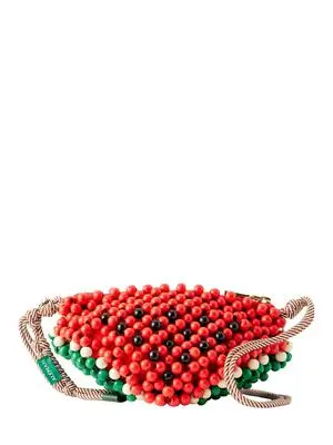 ALEMAIS Multicolor Woodenbead Woven Crossbody Bag - Red