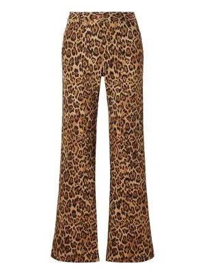 Anna Sui Animal-print Cotton-blend Wide-leg Pants - Brown