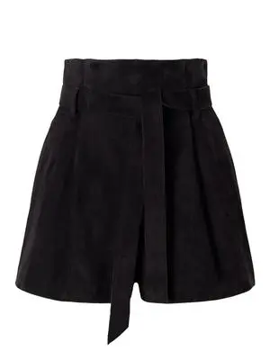 Galvan Belted Pleated Suede Shorts - No