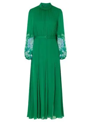 Saloni Jacqui D Belted Flower-printed Silk-chiffon Midi Dress - No