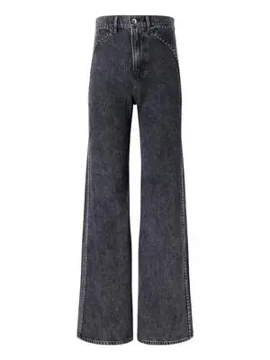 Veronica Beard Grant Studded High-rise Wide-leg Jeans - Black