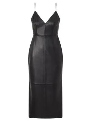 Alex Perry Leather Midi Dress - Black