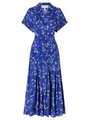 Saloni Floral-printed Chiffon Midi Dress - Blue