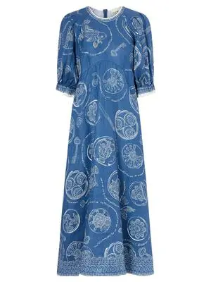 ALEMAIS Printed Linen Midi Dress - No