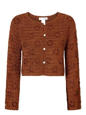 Calle Del Mar Cropped Crocheted Cardigan - Brown