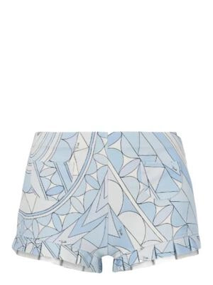 Emilio Pucci Pleated Printed Cotton-jersey Shorts - Blue