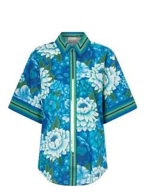ALEMAIS Margo Floral-print Striped-trim Shirt - Blue