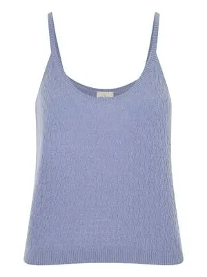 Le Kasha Fregene Pointelle Organic Cashmere Knit Tank - Blue