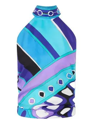 Emilio Pucci Geometric Print Halter Top - Blue