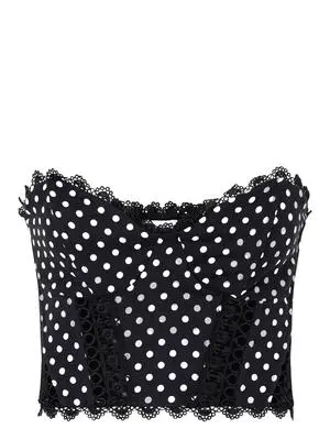 Charo Ruiz Ibiza Cropped Embroidered Polka-dot Cotton-blend Top - No