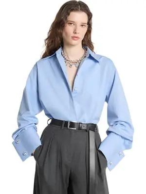 Michael Kors Frayed Cotton Poplin French Cuff Shirt - Blue