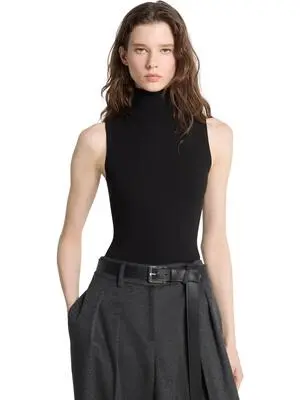 Michael Kors Stretch Viscose Knit Turtleneck Bodysuit - Black
