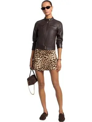 Michael Kors Leopard Print Stretch Crepe Skirt Brown