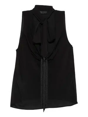 Liu Jo Fringe-detail Pussy-bow Top - Black