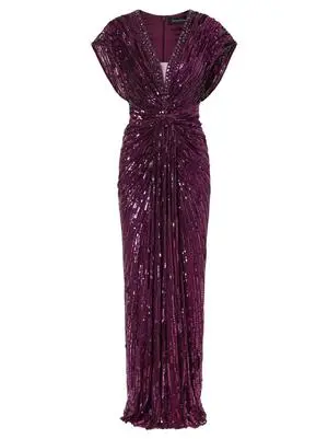 Jenny Packham JENNY PACKHAM Lacie Twisted Embellished Tulle Gown Red