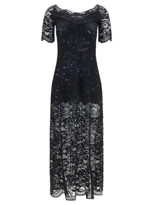 Rabanne Floral Lace Bardot Maxi Dress - Black