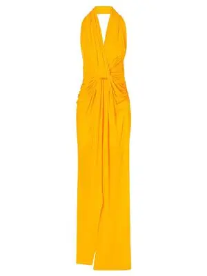 Alex Perry Alex Perry Halterneck Ruched Jersey Gown Orange