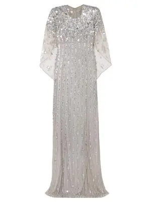 Jenny Packham JENNY PACKHAM Nettie Cape-Effect Embellished Sequined Tulle Gown Gray