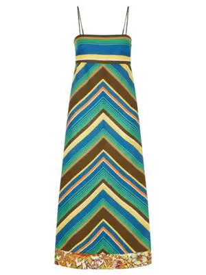 ALEMAIS Striped Floral-print Linen Midi Dress - No