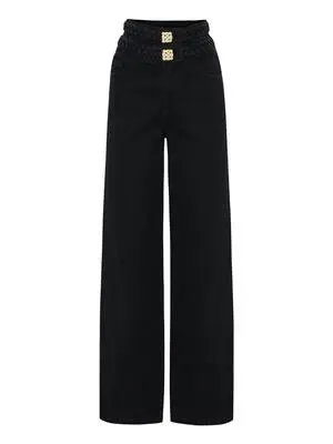 EXQUISE Ardelle Wide Leg Denim Pants - Black