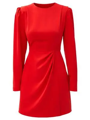 EXQUISE Braedon Waist Detailed Crew Neck Midi Dress - Red