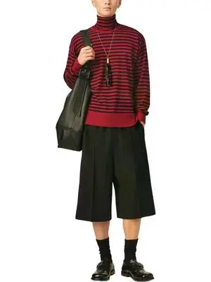 AMI Paris Sailor-striped Wool And Silk Turtleneck Sweater - Red