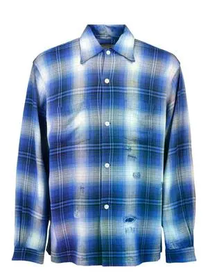 BOW WOW Plaid Distressed-finish Shirt - Blue