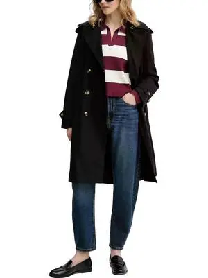 Sisley Double-breasted Belted Trench Coat - Black