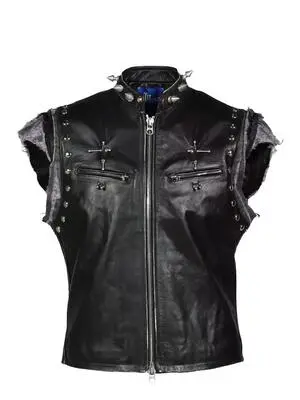 MARKING DISTANCE Gimp Spike-embellished Leather Gilet - Blue
