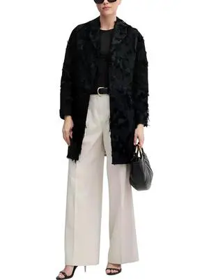 Sisley Fringed Jacquard Coat - Black