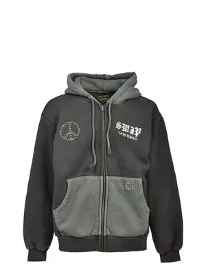 SWJP Stud-embellished Graphic-print Hoodie - Grey