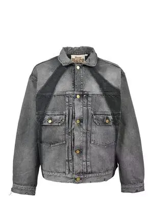 DEAR BORO Faded-effect Boxy Denim Jacket - Grey