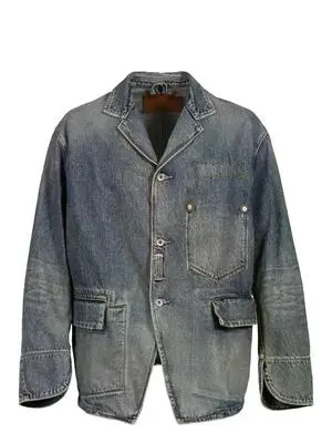 DAIRIKU Stitched Draping Denim Jacket - Blue