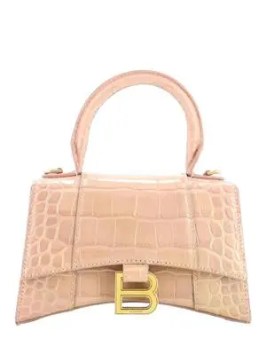 Balenciaga Balenciaga Hourglass Top Handle Bag Crocodile Embossed Leather XS Satchel Neutrals
