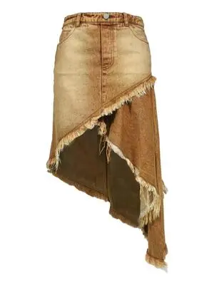 VIVAMUS Asymmetric Frayed-edge Midi Skirt - Brown