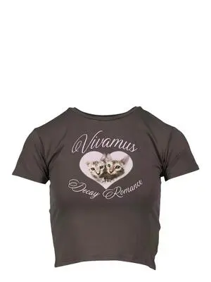 VIVAMUS Cats Graphic-print Cropped T-shirt - Grey