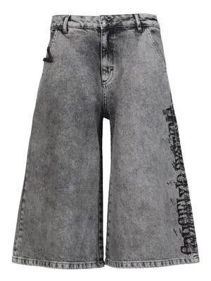 FINE CHAOS Stone-washed Screen-print Denim Shorts - Grey