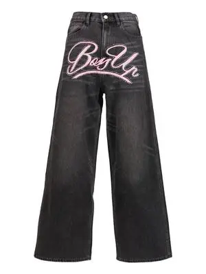 BOSSUP Swarovski Crystal-embellished Baggy Jeans - Black