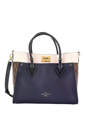 LOUIS VUITTON Louis Vuitton On My Side Leather With Monogram Canvas MM Tote Bag Blue