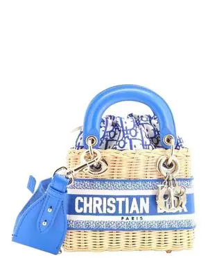 Dior Wicker And Oblique Canvas Mini Tote Bag - Blue