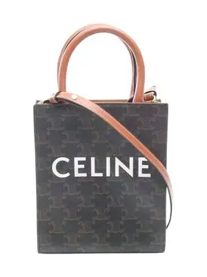Celine Triomphe Canvas Logo Print Tote Bag - Black