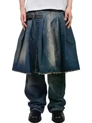 DOMENICO OREFICE Pleated Distressed-effect Midi Skirt - Blue
