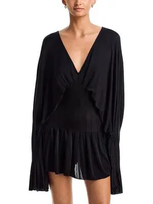 AYA MUSE Alta Plunging V-neck Mini Dress - Black